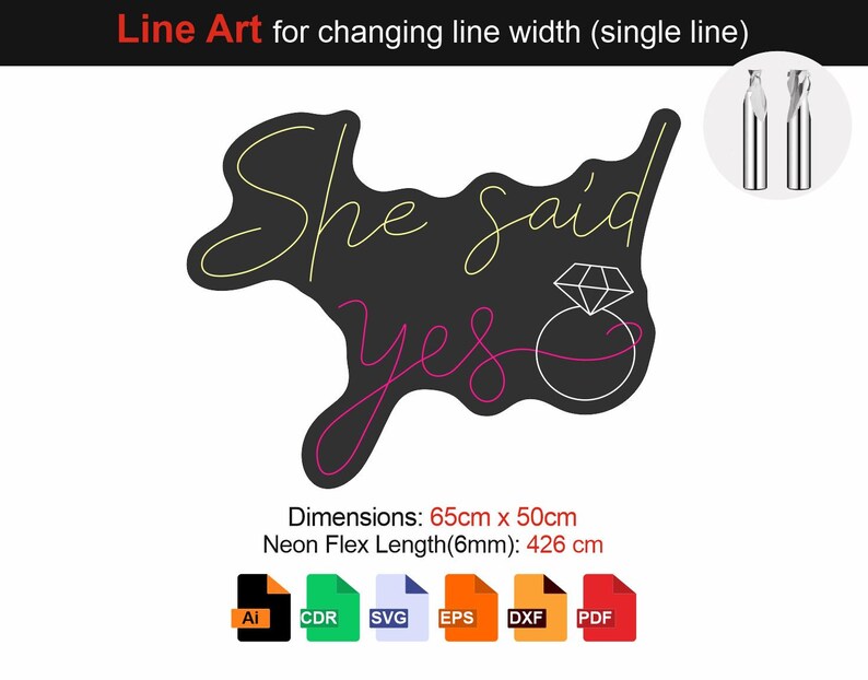 She Said Yes Neon Sign Digital File for CNC Router, Single & Double ...