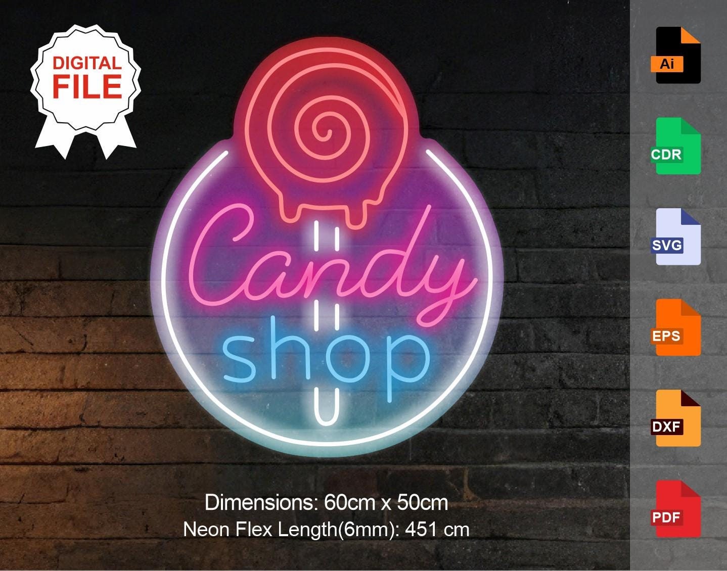 Candy Shop Neon Sign - Digital File for 6mm Neon Flex (DXF, SVG, AI) - Etsy