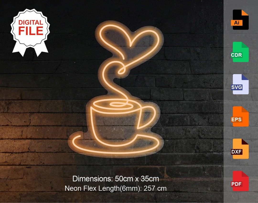 Neon Flex Sign "coffee" Sign SVG File, Vector, Design, SVG, Cdr, Dxf ...