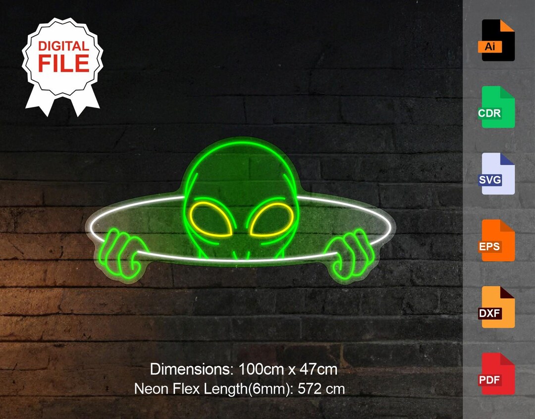 Alien Neon Sign Design, CNC, Vector File, LED Glow Light Decor - Etsy