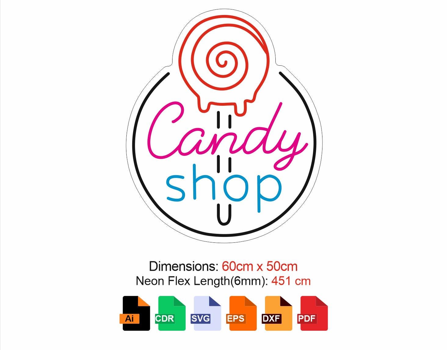 Candy Shop Neon Sign Digital File for 6mm Neon Flex DXF, SVG, AI - Etsy