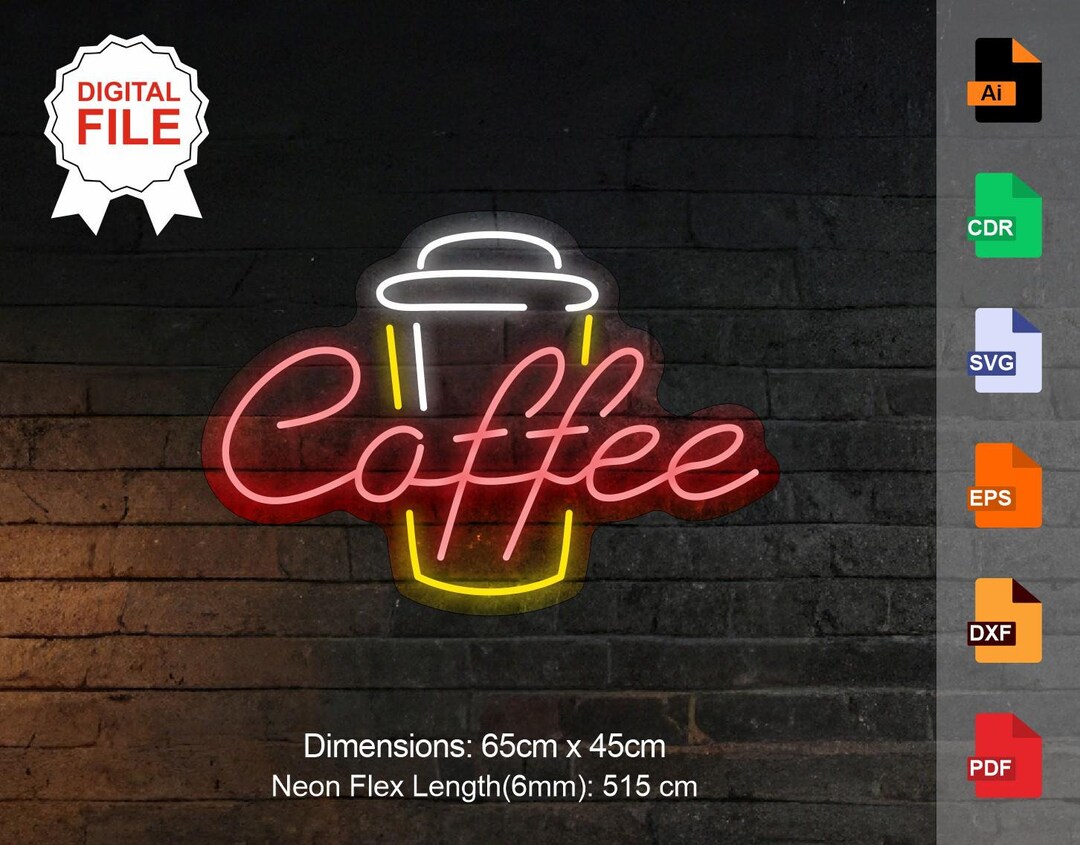 Coffee Neon Sign Digital File for CNC Router | Single Line Design | SVG ...