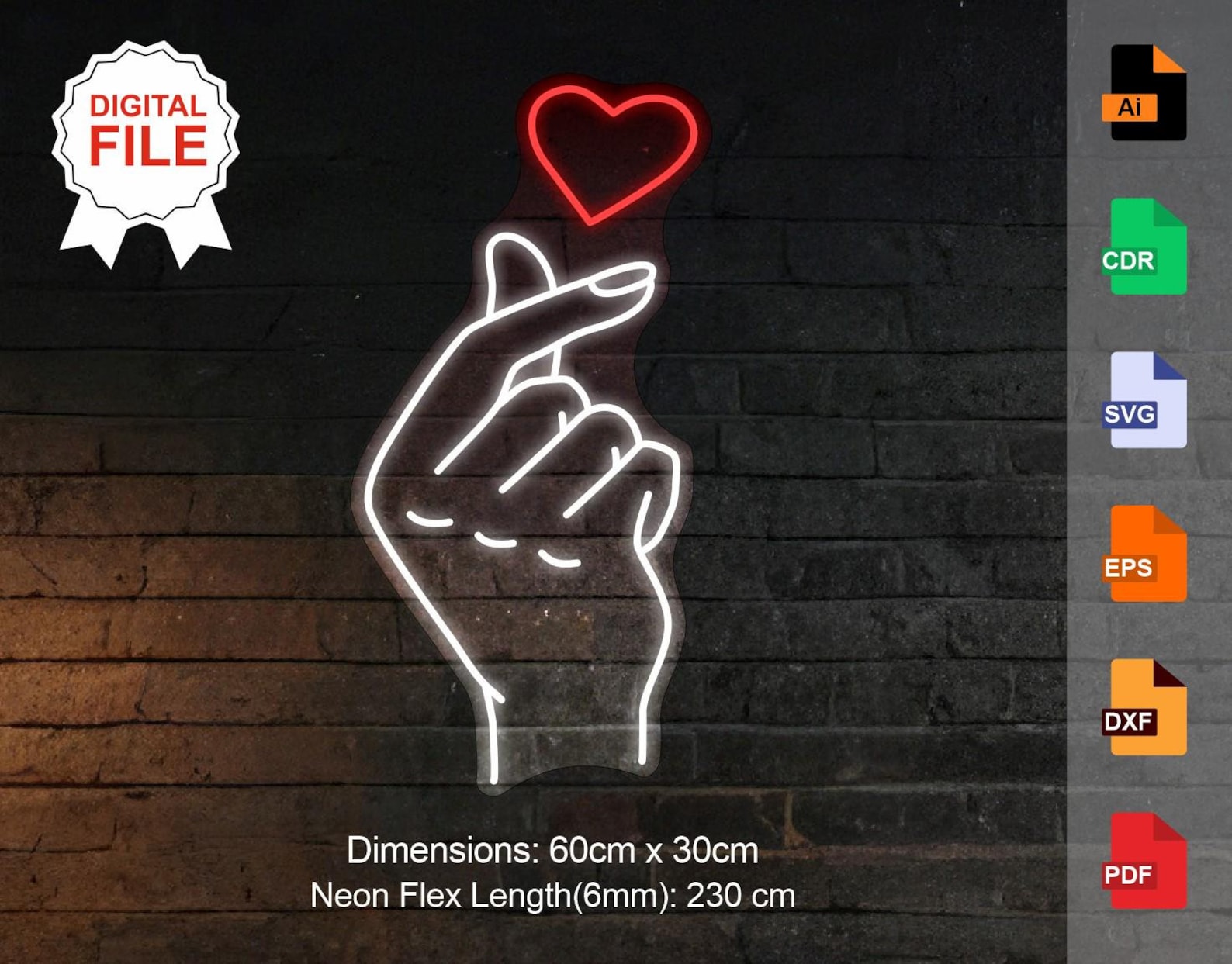 Finger Heart Neon Sign SVG File - Digital Download for CNC, Laser ...