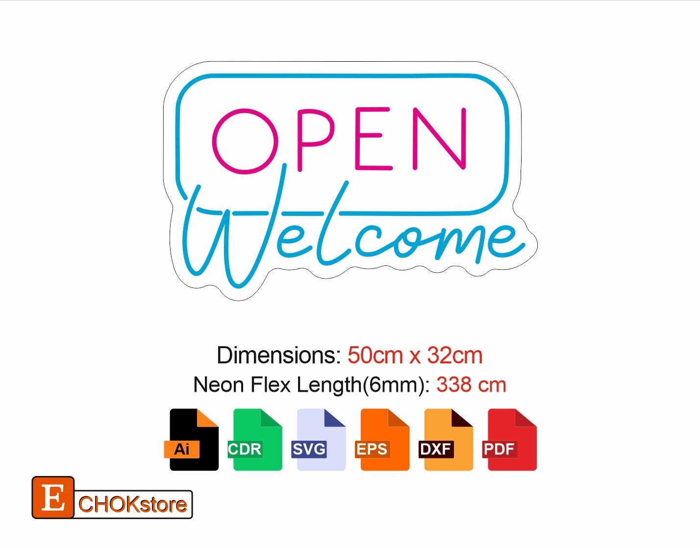 Neon Flex Sign "open Welcome" Sign SVG File, Vector, Design, SVG, Cdr ...