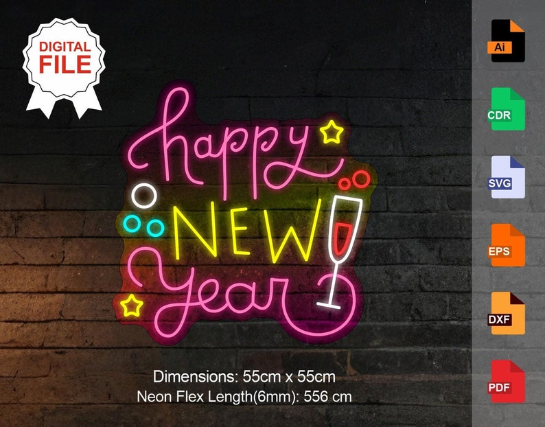 Happy New Year Neon Sign Vector File - Digital Download for CNC and LED ...