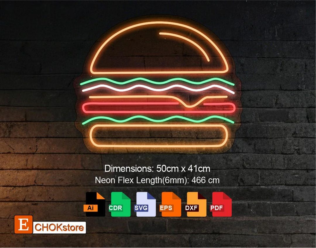 Neon Flex Sign "burger" Sign SVG File, Vector, Design, SVG, Cdr, Dxf ...