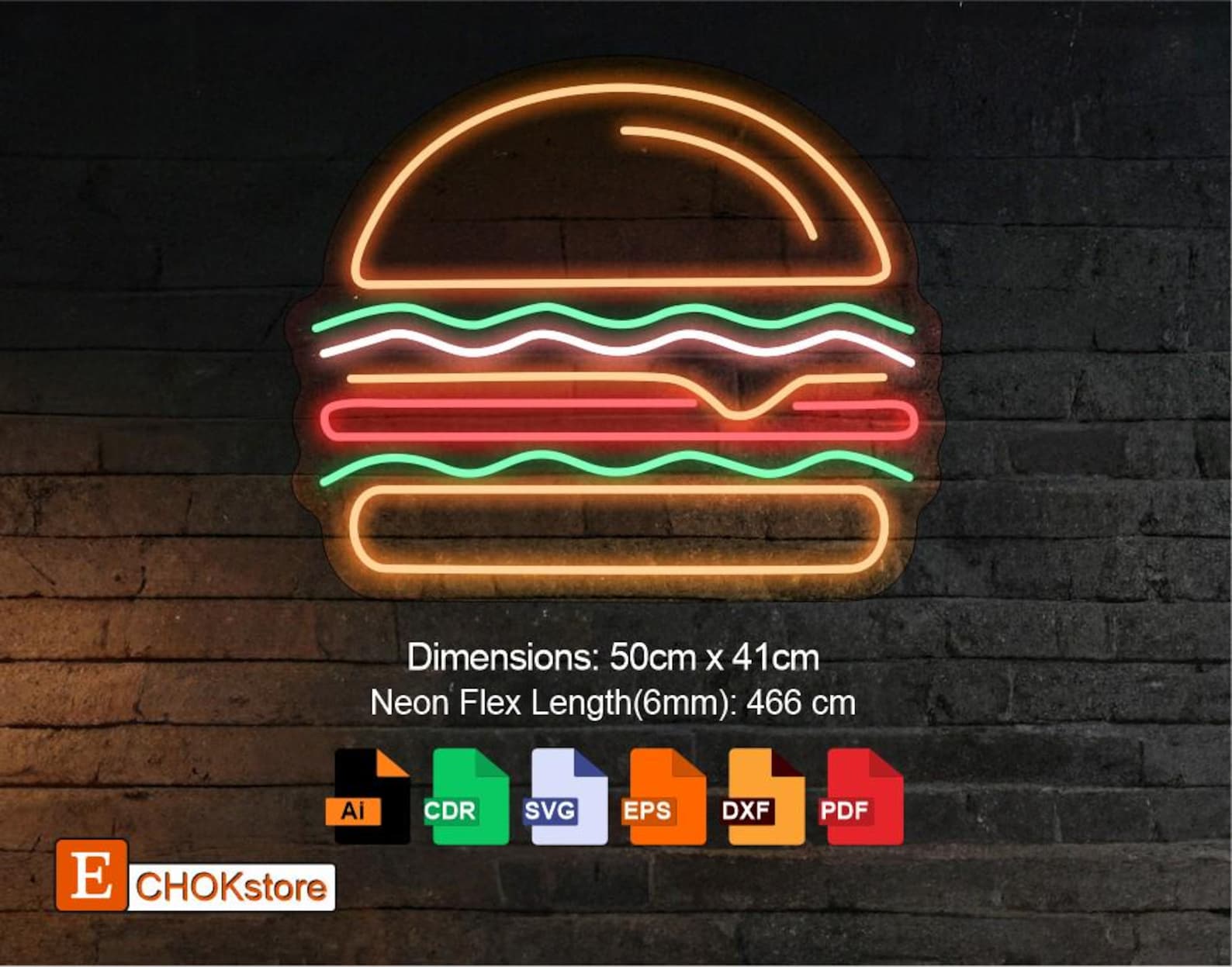 Neon Flex Sign "burger" Sign SVG File, Vector, Design, SVG, Cdr, Dxf ...