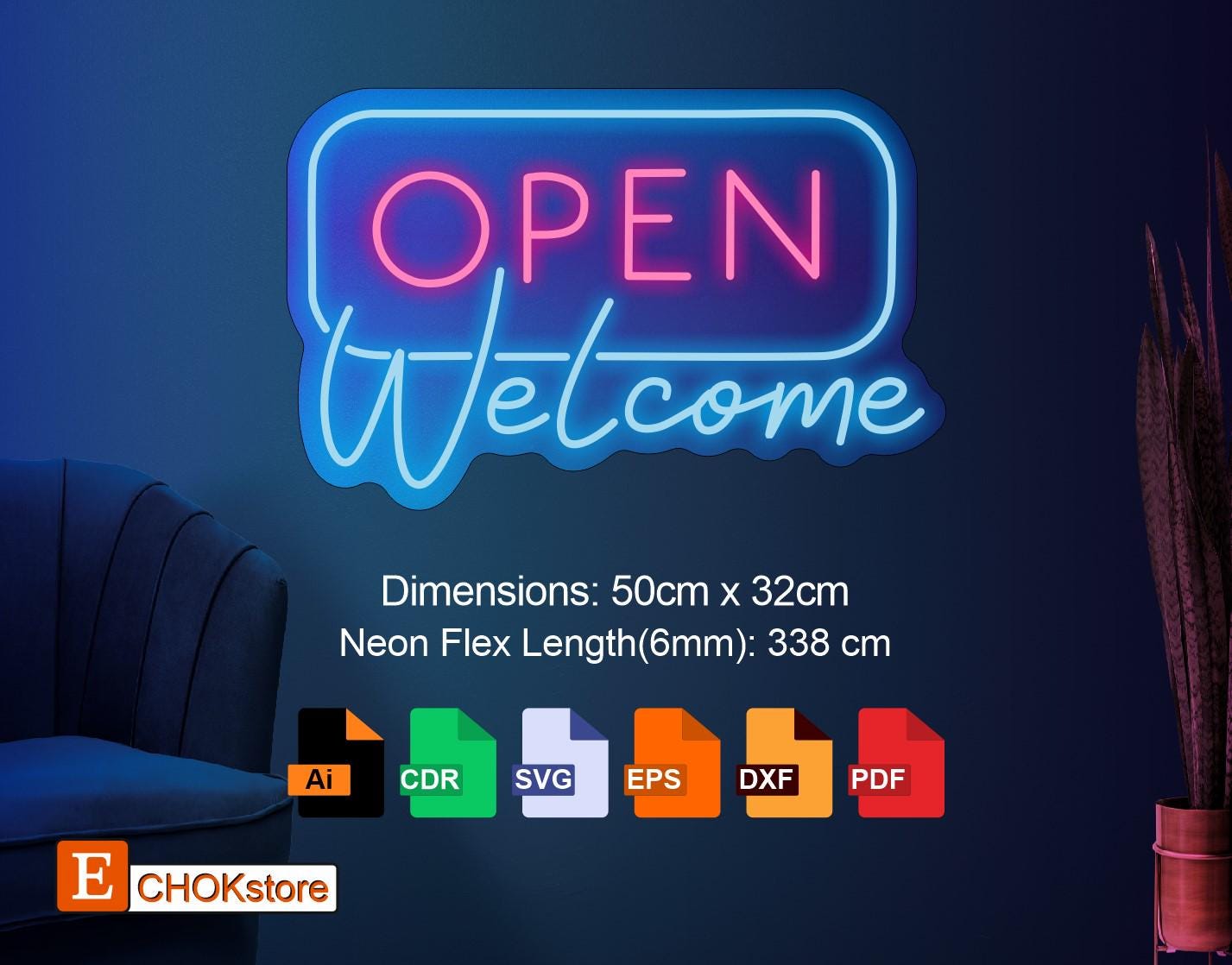 Neon Flex Sign "open Welcome" Sign SVG File, Vector, Design, SVG, Cdr ...