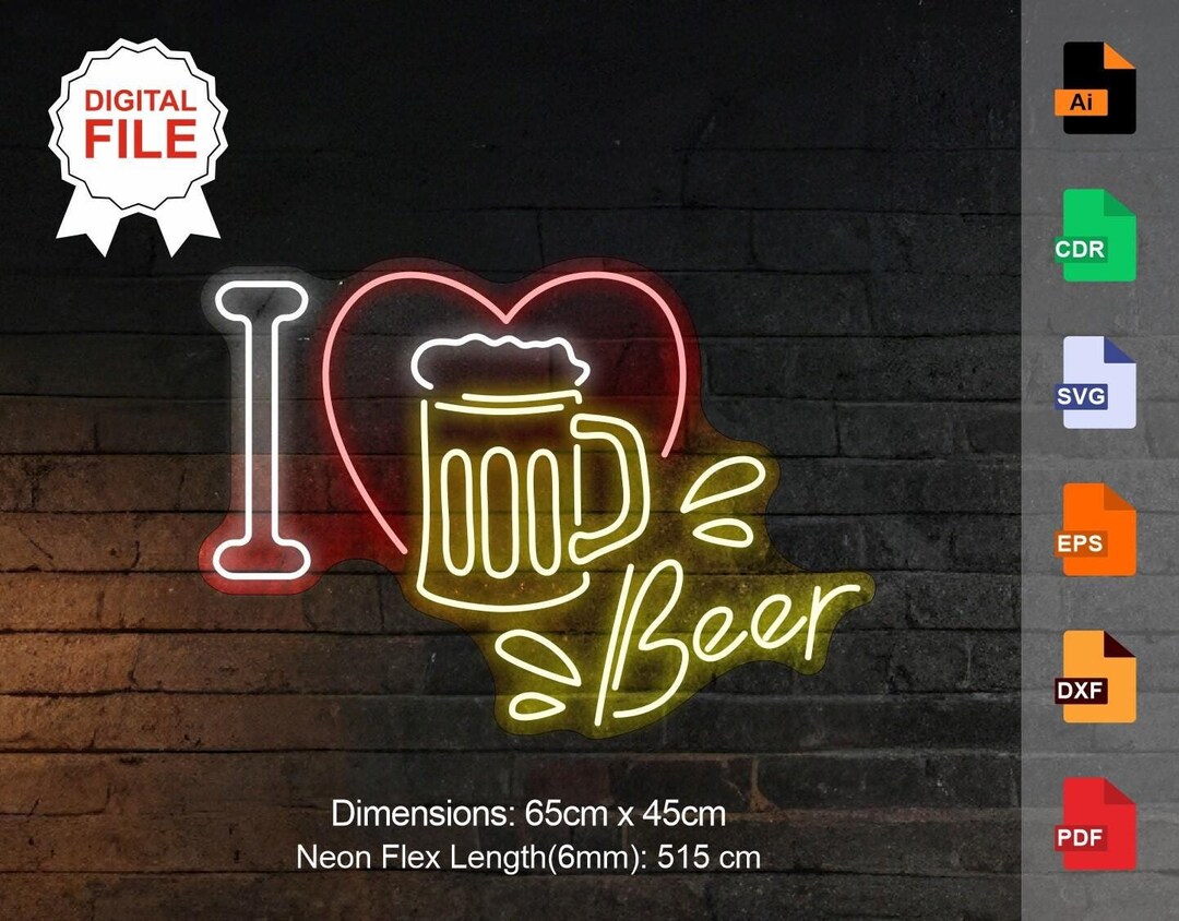 I Love Beer Neon Sign Digital File for CNC Router | Single Line Design ...