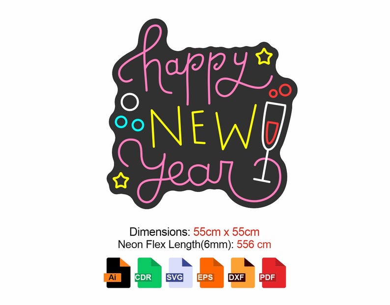 Happy New Year Neon Sign Vector File - Digital Download for CNC and LED ...