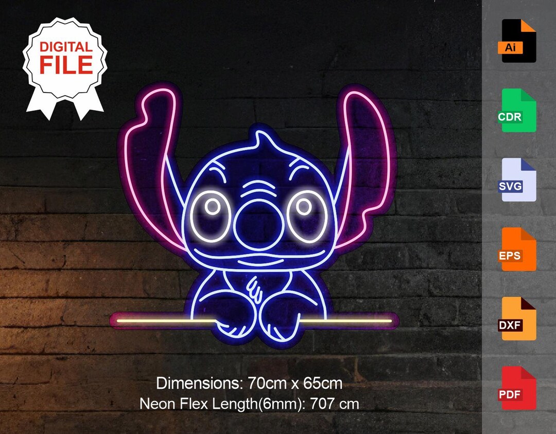 Stitch Neon Sign Digital File for CNC Router Single & Double Line ...