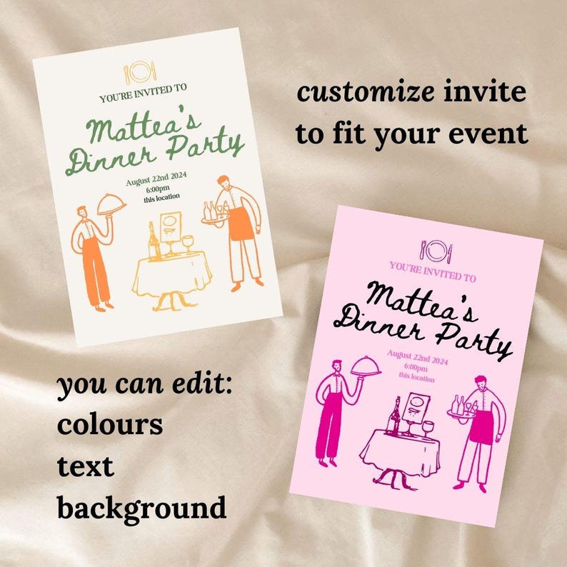 Editable Dinner Party Invitation and Menu, Digital Invitation ...