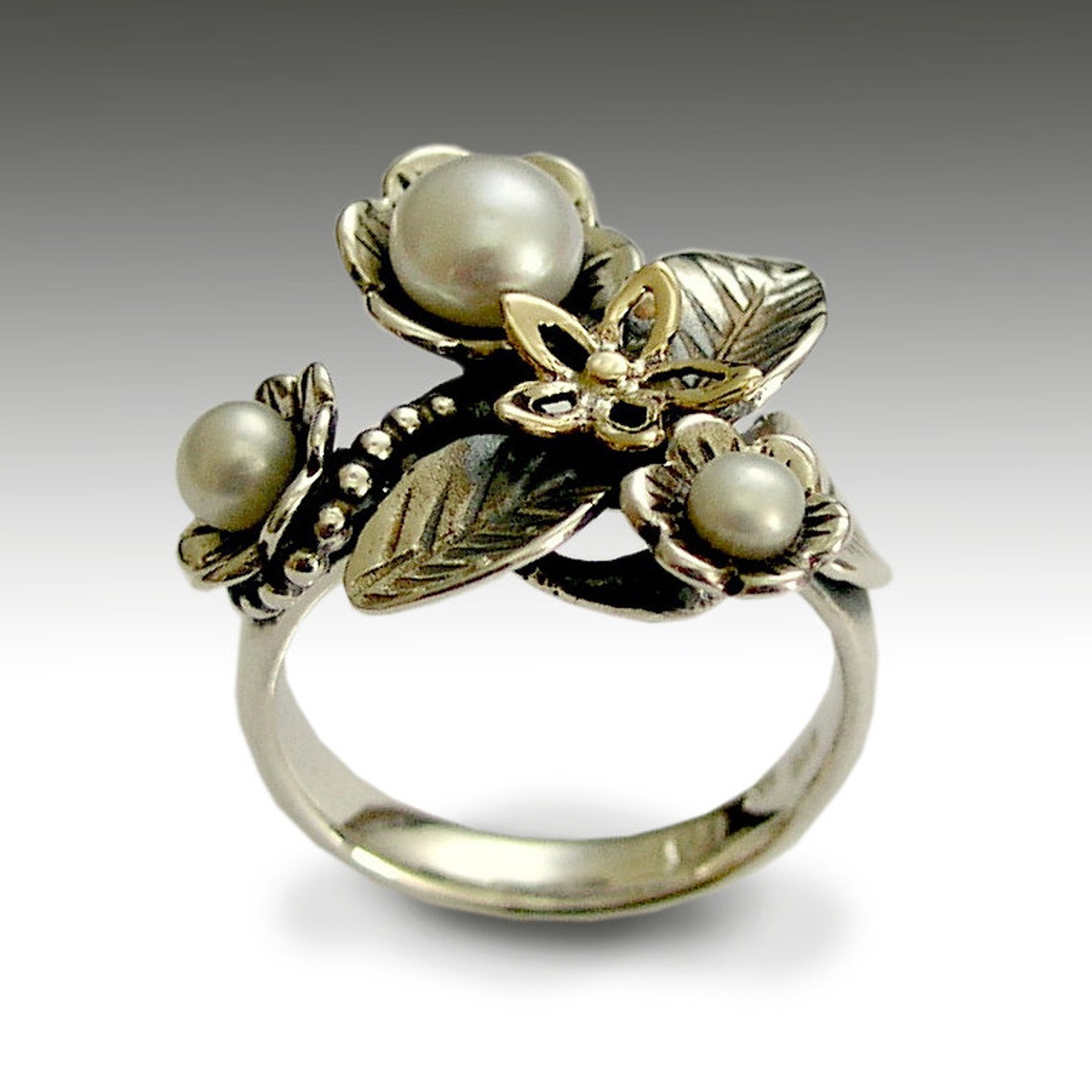 Pearl Ring Two-tones Ring Engagement Ring Sterling Silver - Etsy