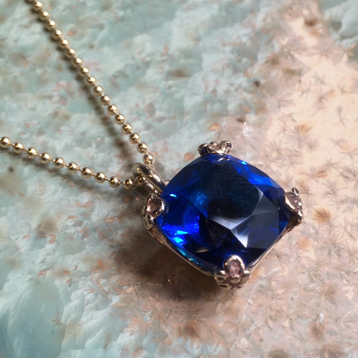 Blue Quartz Necklace, Blue Quartz Pendant, Cushion Cut Stone Pendant ...