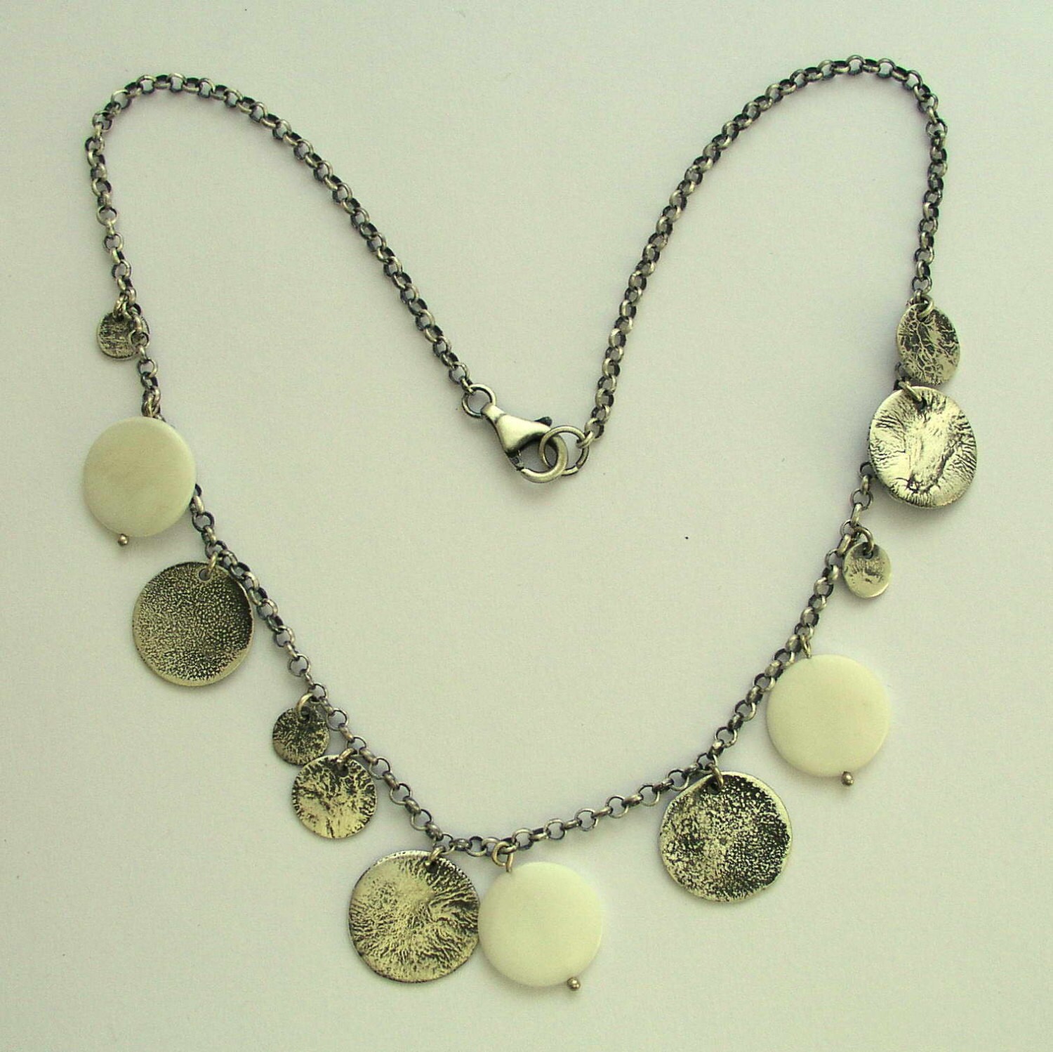 Chain necklace. textured discs necklace pearls necklace | Etsy