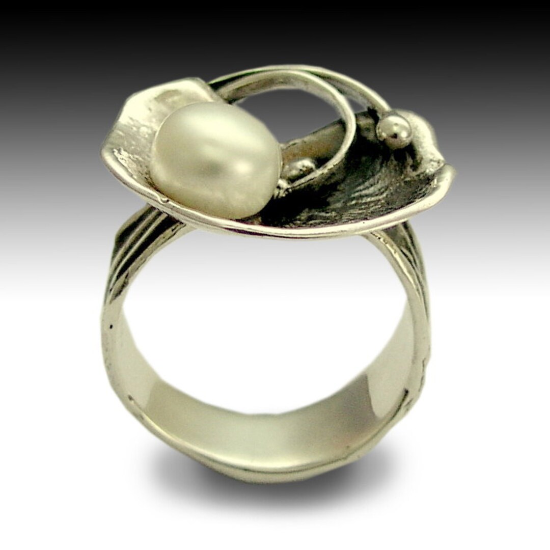 Engagement Ring, Pearl Ring, Sterling Silver Ring, Organic Ring ...