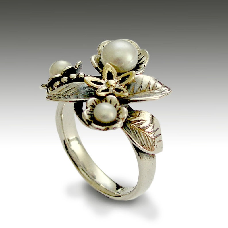 Floral Ring, Botanical Ring, Woodland Ring, Engagement Ring, Sterling ...