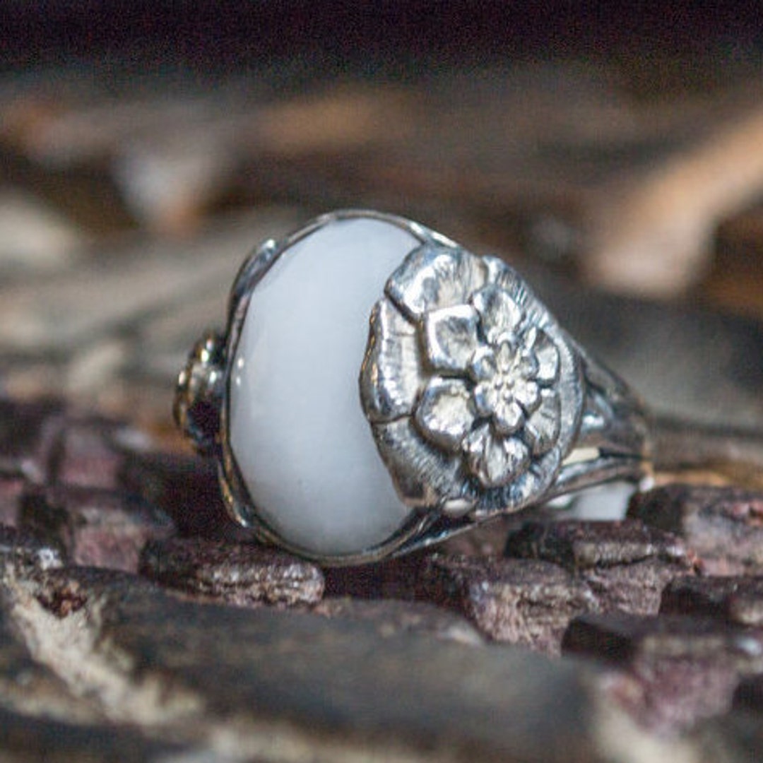 White Agate Ring Silver Gold Ring Flower Ring Nature Ring - Etsy