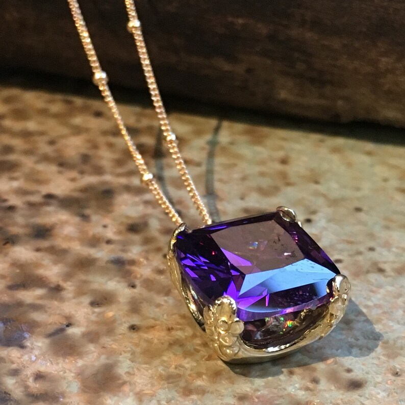 Amethyst Necklace, February Birthstone, Amethyst Pendant, Cushion Cut ...