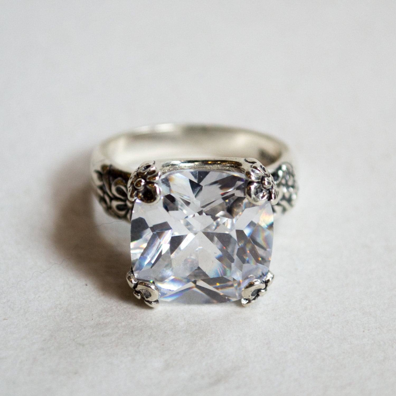 Clear Quartz Ring, Engagement Ring, Sterling Silver Ring, Cushion Cut ...