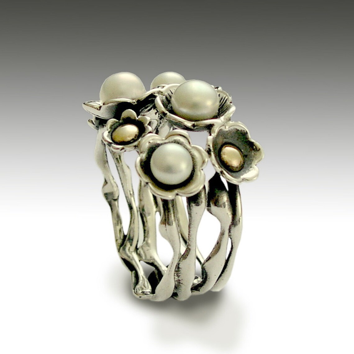 Floral Ring Sterling Silver Ring Botanical Ring Fresh Water - Etsy