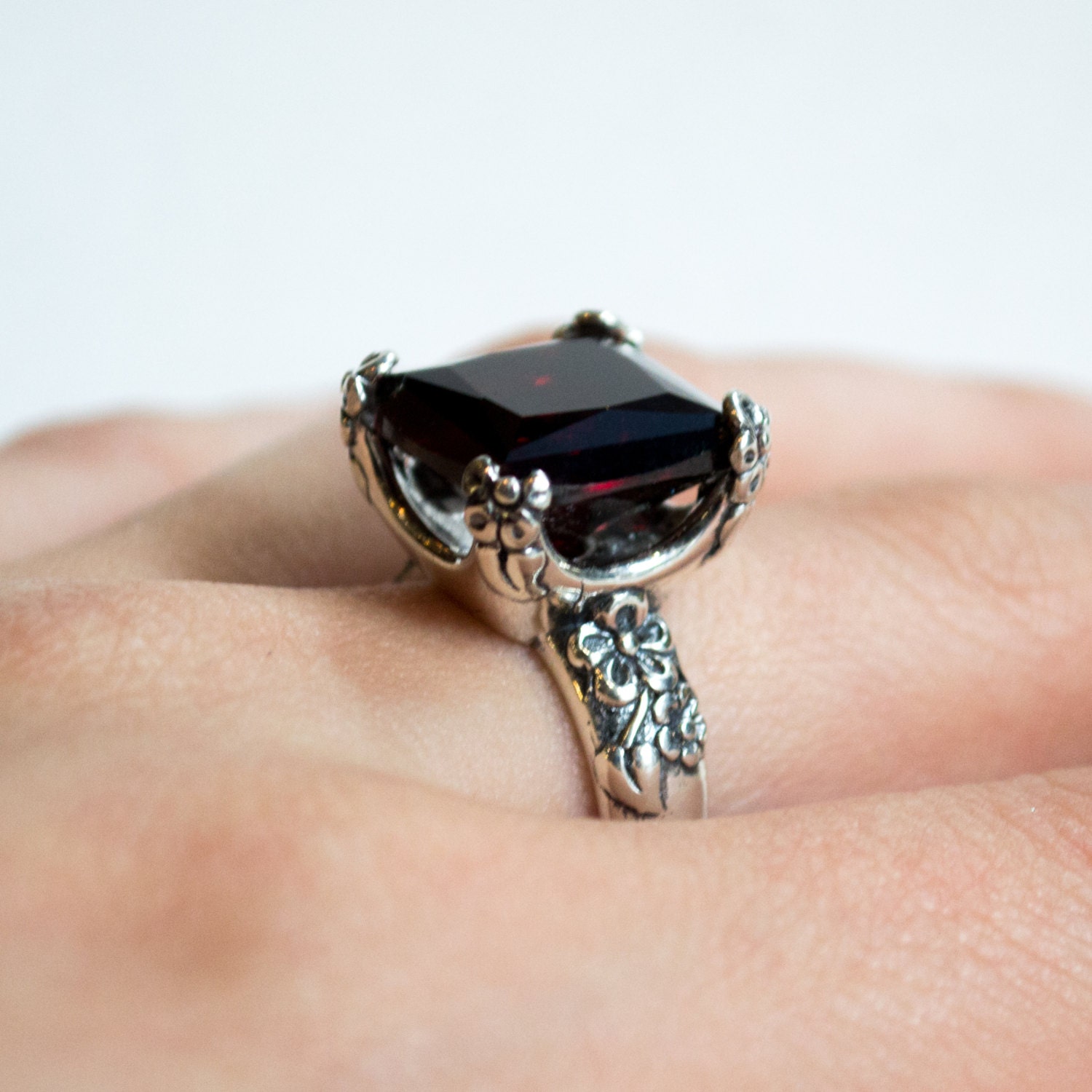 Clear Quartz Ring, Engagement Ring, Sterling Silver Ring, Cushion Cut ...