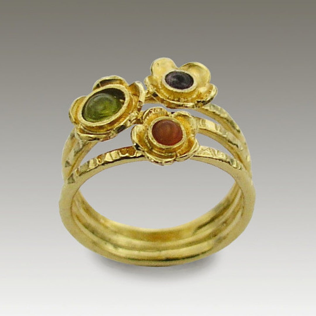 Solid Gold Ring, Mothers Ring, Birthstones Ring, 14k Gold Ring, Multi ...