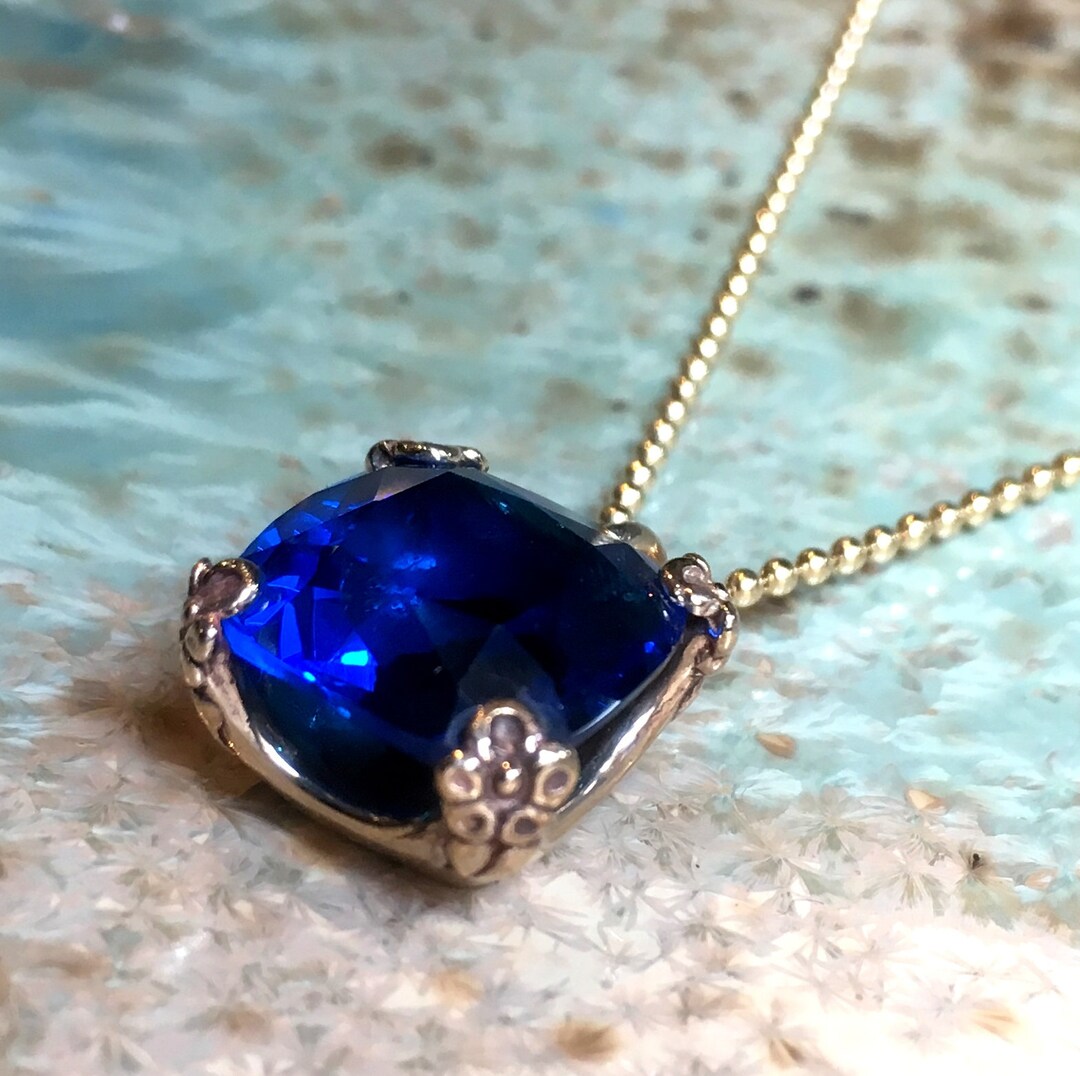 Blue Quartz Necklace, Blue Quartz Pendant, Cushion Cut Stone Pendant ...