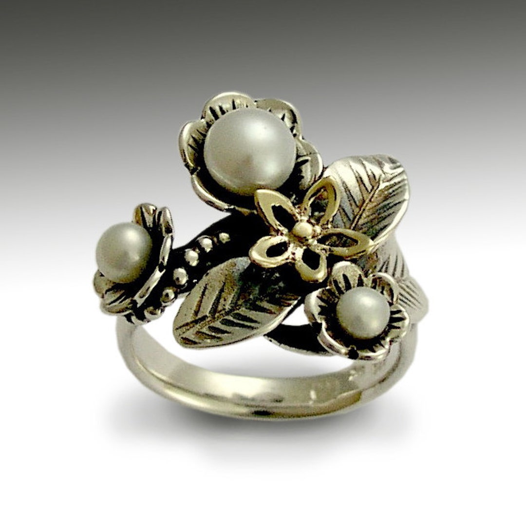 Floral Ring, Botanical Ring, Woodland Ring, Engagement Ring, Sterling ...