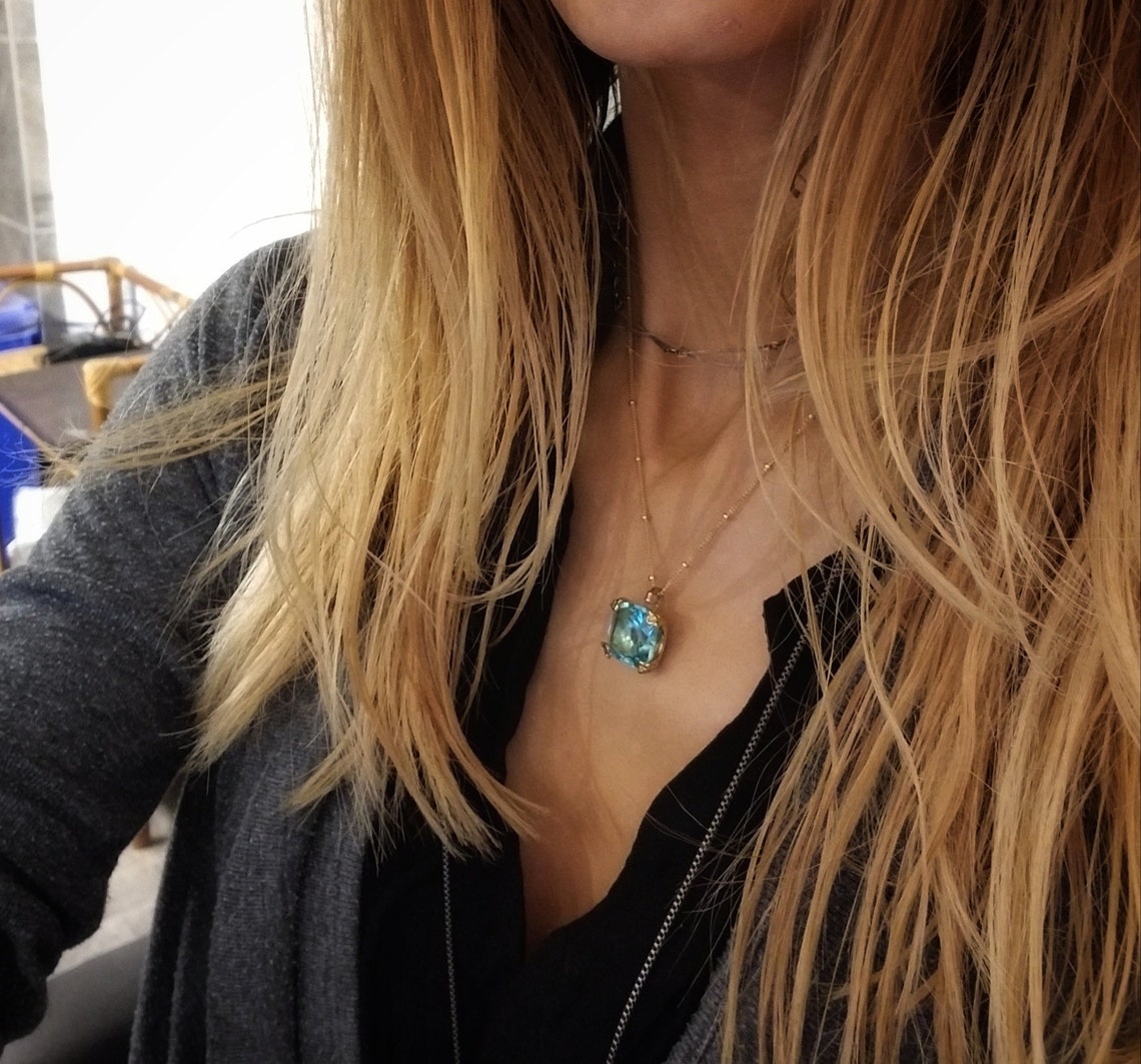 Garnet Necklace, Cushion Cut Stone Pendant, Floral Pendant, Golden ...