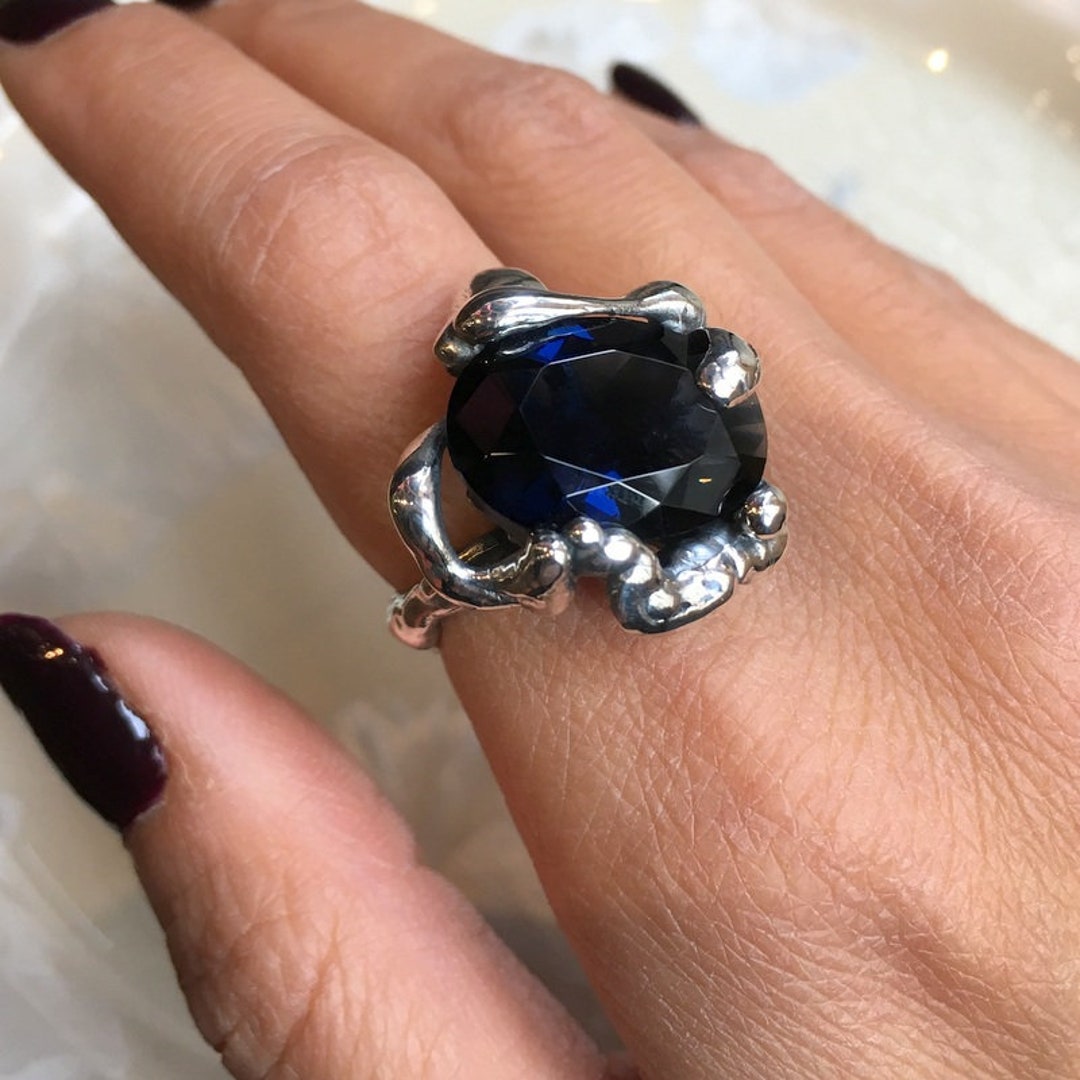Navy Blue Quartz Ring, Gemstone Ring, Statement Ring, Cocktail Ring ...