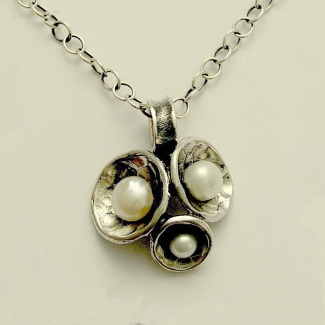 Sterling Silver Necklace, Pearls Pendant, Cluster of Domes Pendant ...