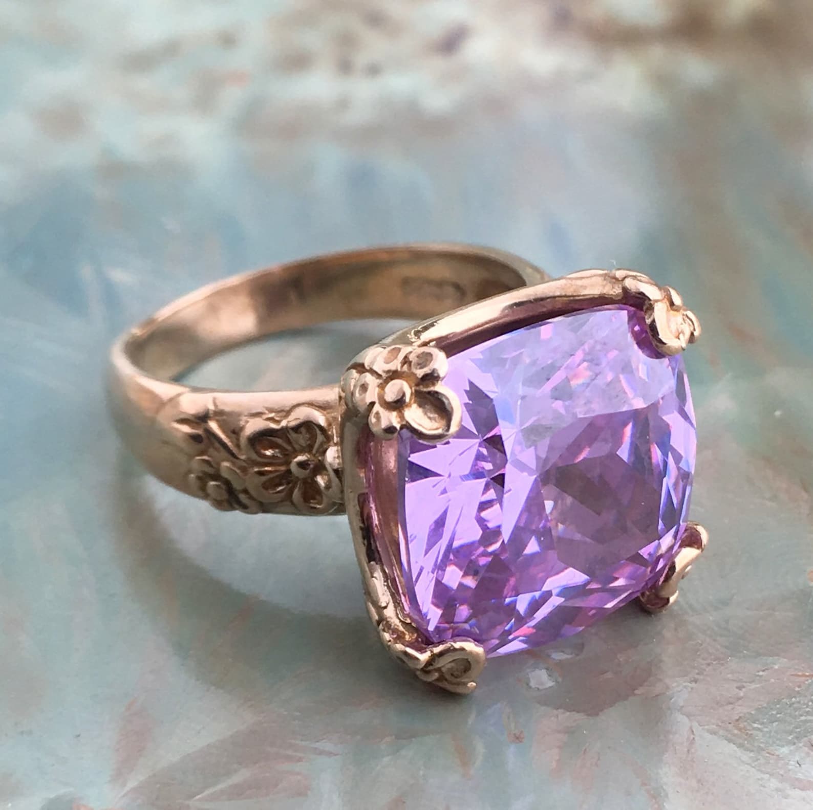 Lavender Quartz Ring, Gemstone Ring, Boho Ring, Golden Brass Ring ...