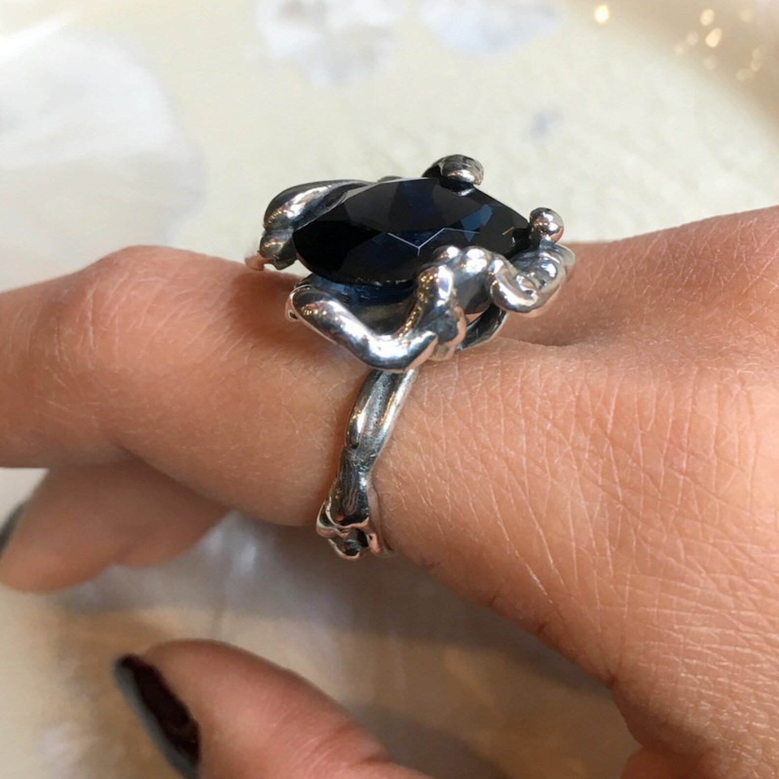 Navy Blue Quartz Ring Gemstone Ring Statement Ring Cocktail - Etsy