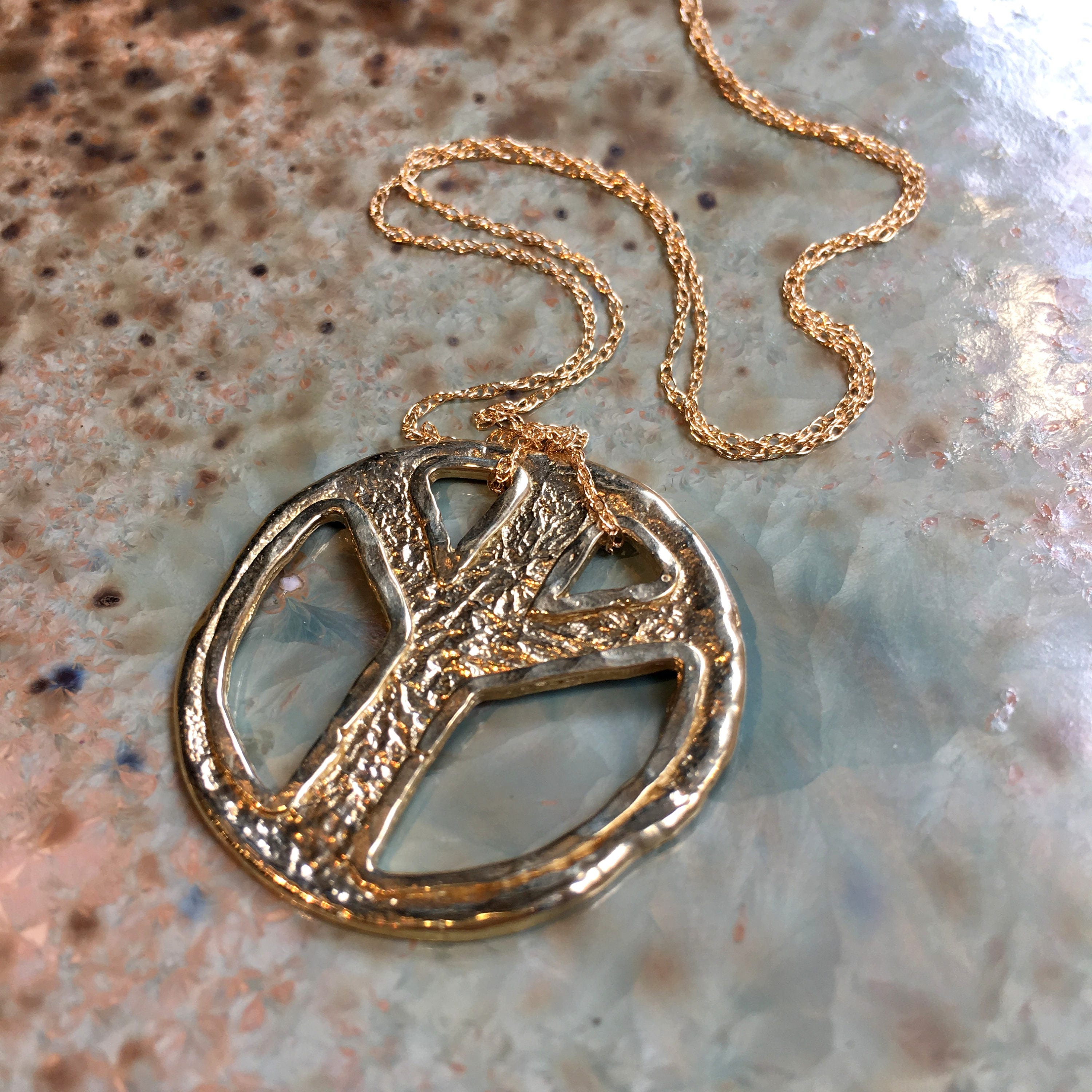 Peace Necklace, Gold Filled Brass Necklace, Peace Charm Pendant, Peace ...