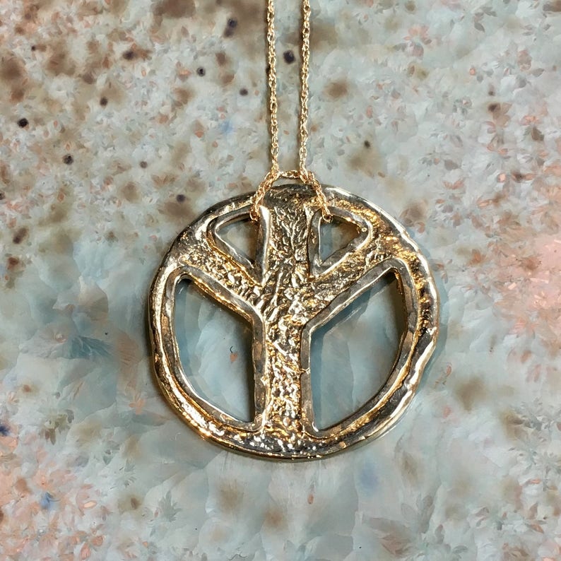 Peace Necklace, Gold Filled Brass Necklace, Peace Charm Pendant, Peace ...