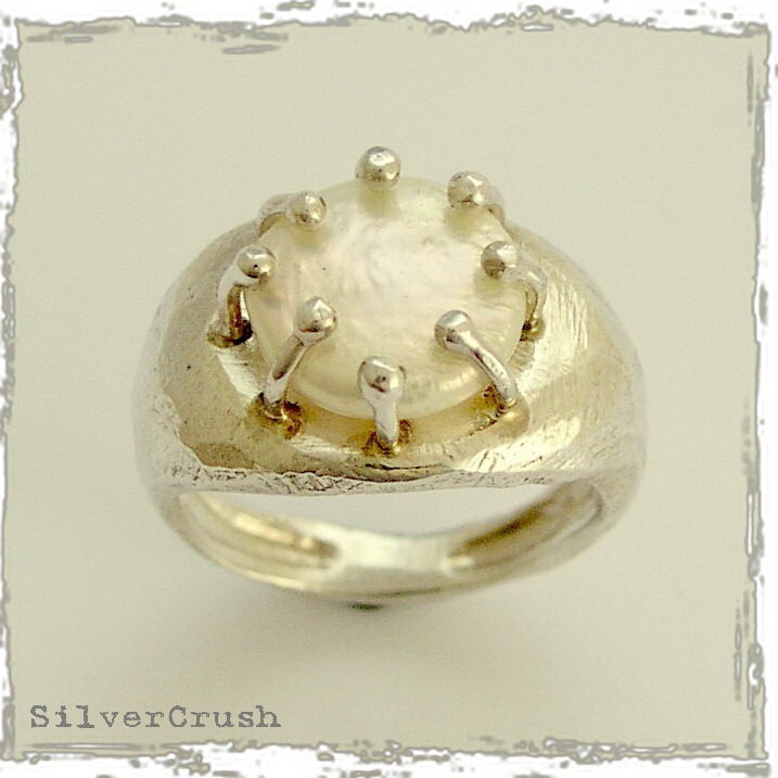 Pearl Ing Coin Pearl Ring Engagement Ring Statement Ring - Etsy