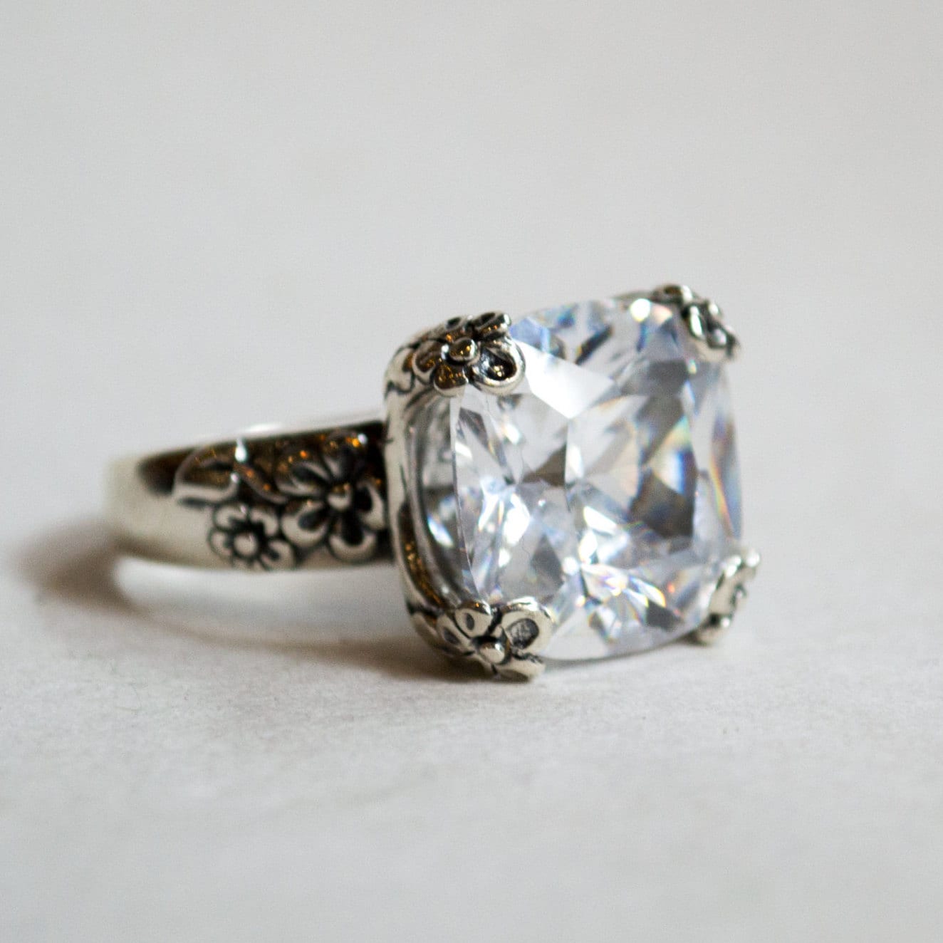 Engagement Ring, Sterling Silver Ring, Statement Ring ,square Stone ...