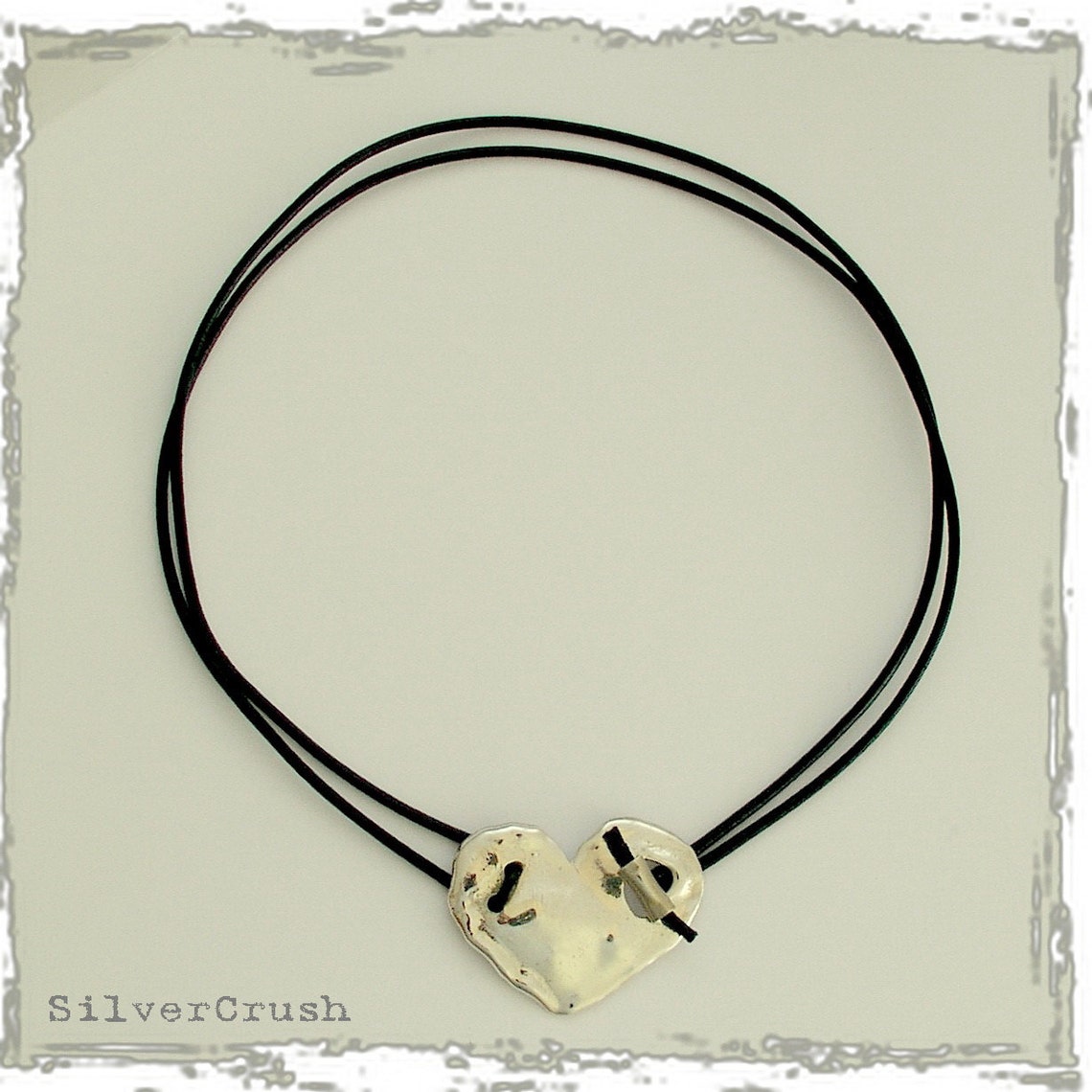 Silver Heart Necklace Black String Necklace Heart Pendant | Etsy