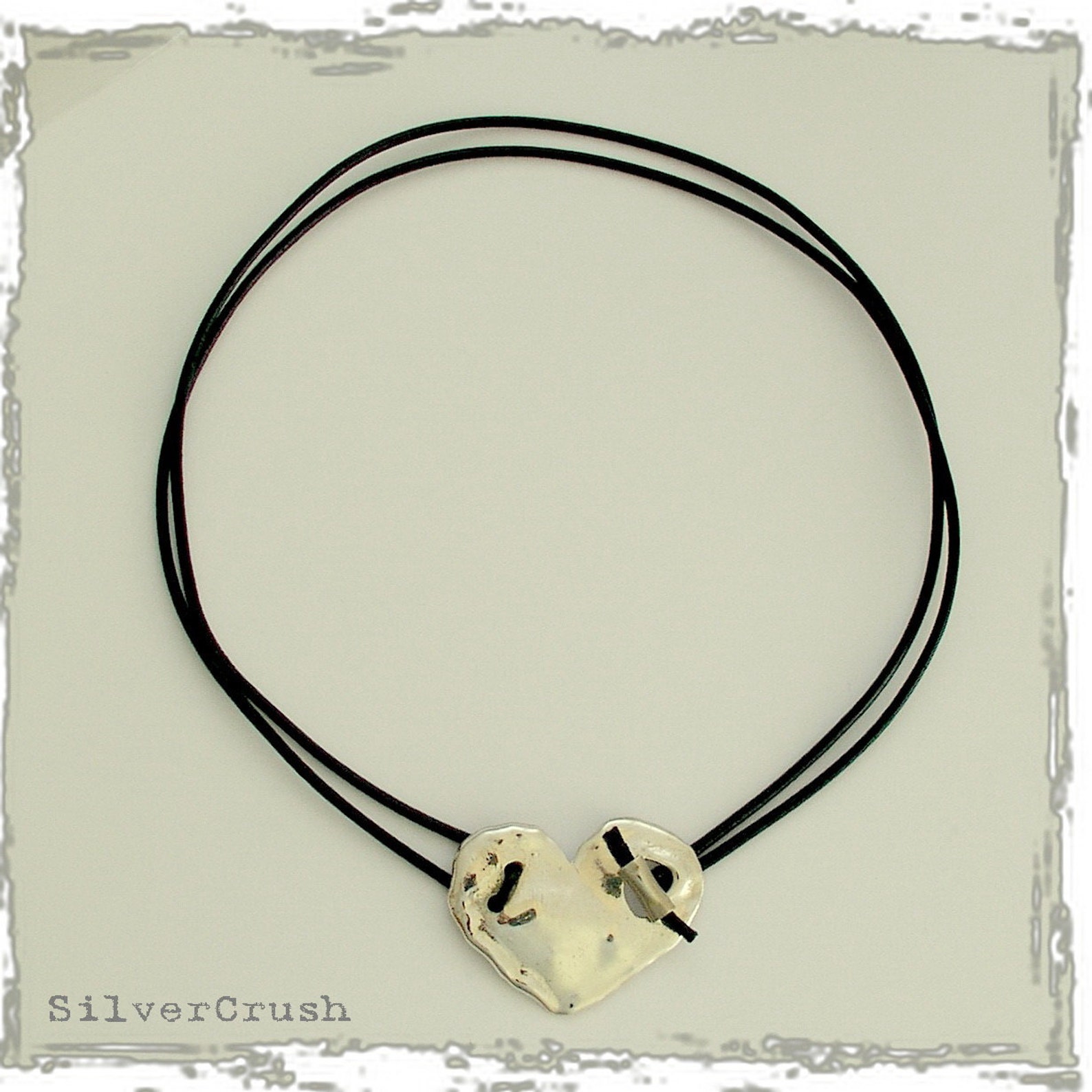 Silver Heart Necklace Black String Necklace Heart Pendant | Etsy