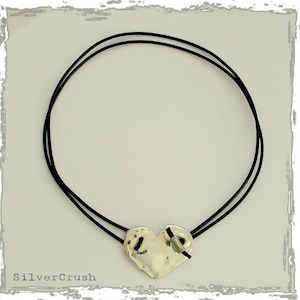 Silver Heart Necklace, Black String Necklace, Heart Pendant, Boho ...