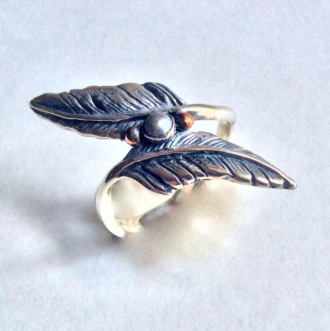 Leaves Ring, Nature Ring, Silver Ring, Black Pearl Ring, Two Tone Ring ...