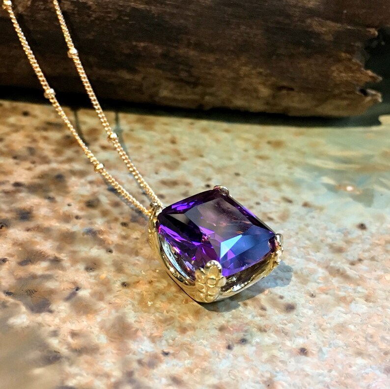 Amethyst Necklace, February Birthstone, Amethyst Pendant, Cushion Cut ...
