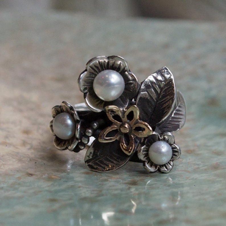 Floral Ring, Botanical Ring, Woodland Ring, Engagement Ring, Sterling ...