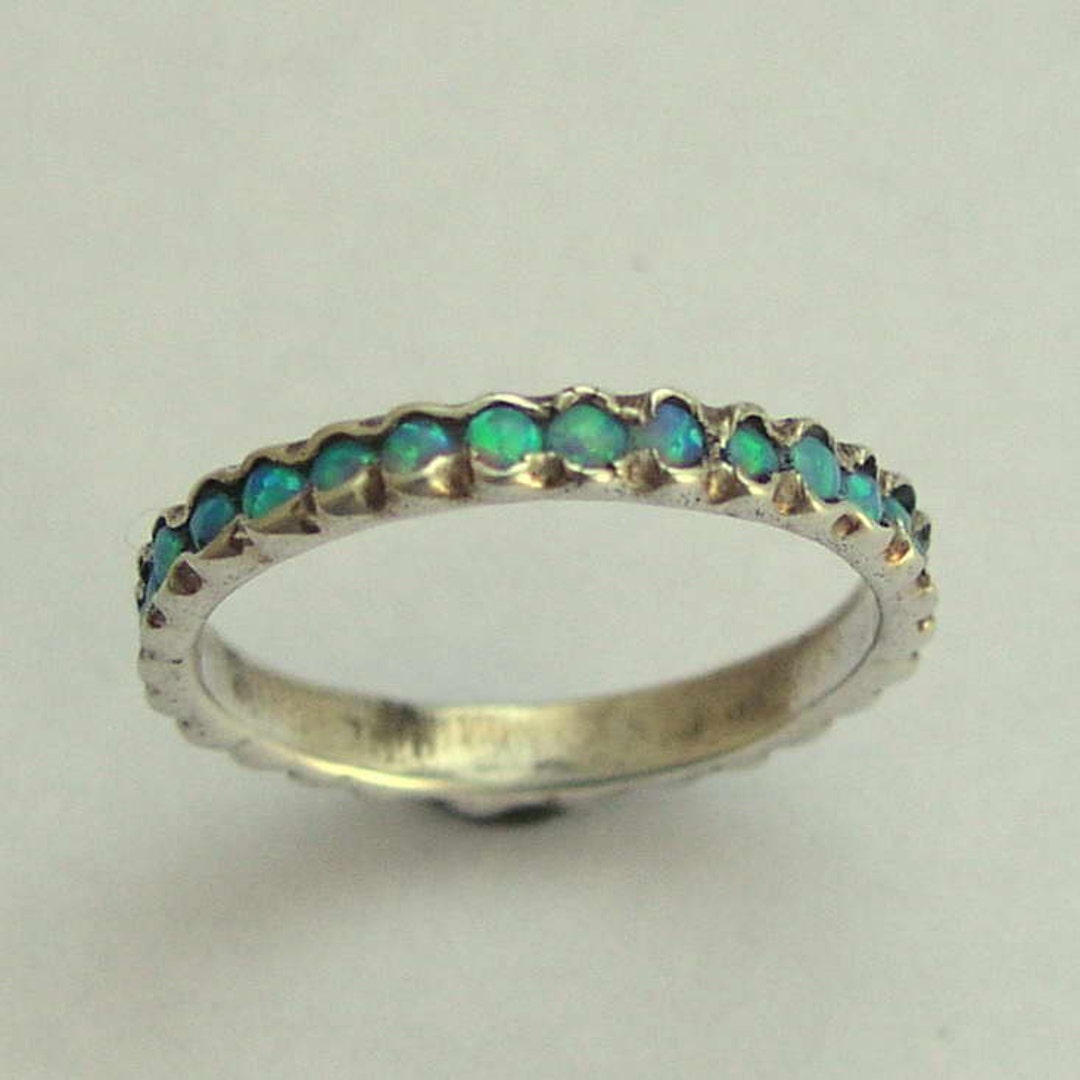 Silver Opals Ring, Eternity Ring, Boho Ring, Unique Silver Ring, Stacking Ring, Silver Wedding ...