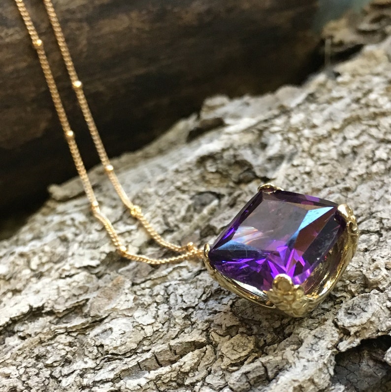 Amethyst Necklace, February Birthstone, Amethyst Pendant, Cushion Cut ...