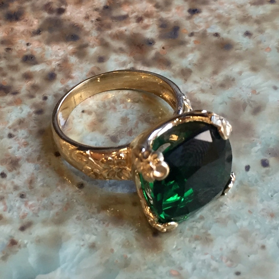 Gold Gemstone Ring Forest Green Quartz Ring Gemstone Ring | Etsy