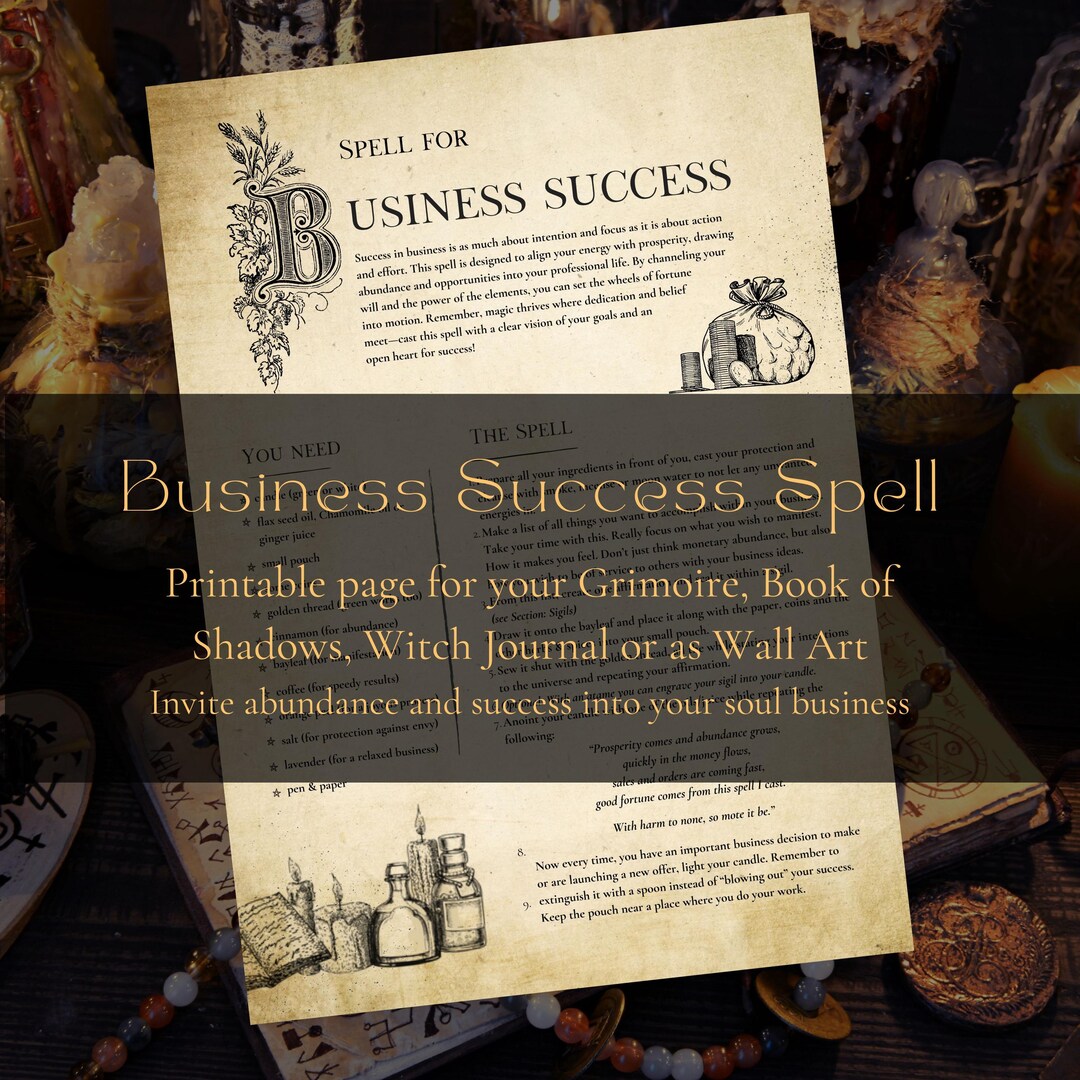 Printable Business Success Spell Page Grimoire & Book of Shadows Insert ...