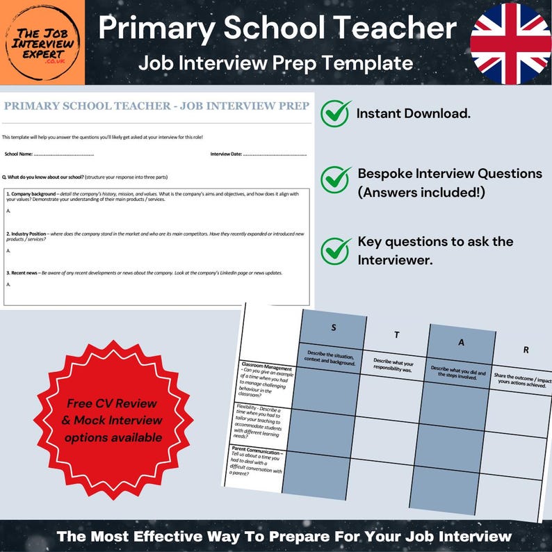 Primary School Teacher - Job Interview Prep Template - Etsy