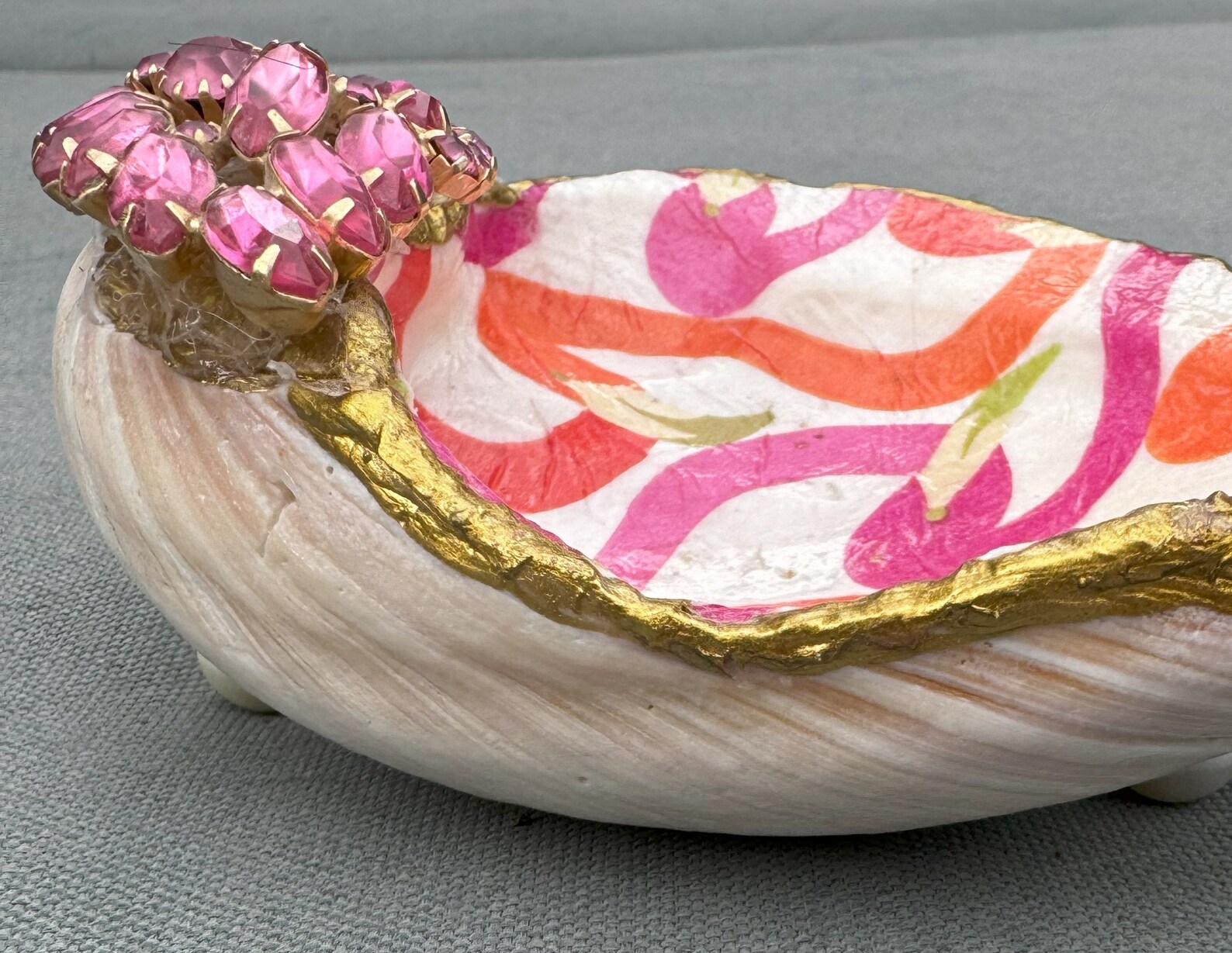 Large Clam Shell Bowl With Beautiful Decoupage Pink Flamingos and ...